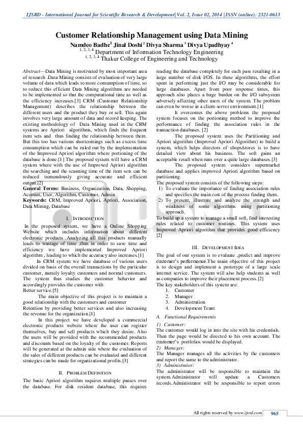 (PDF) Customer Relationship Management using Data Mining | Namdeo Badhe - Academia.edu
