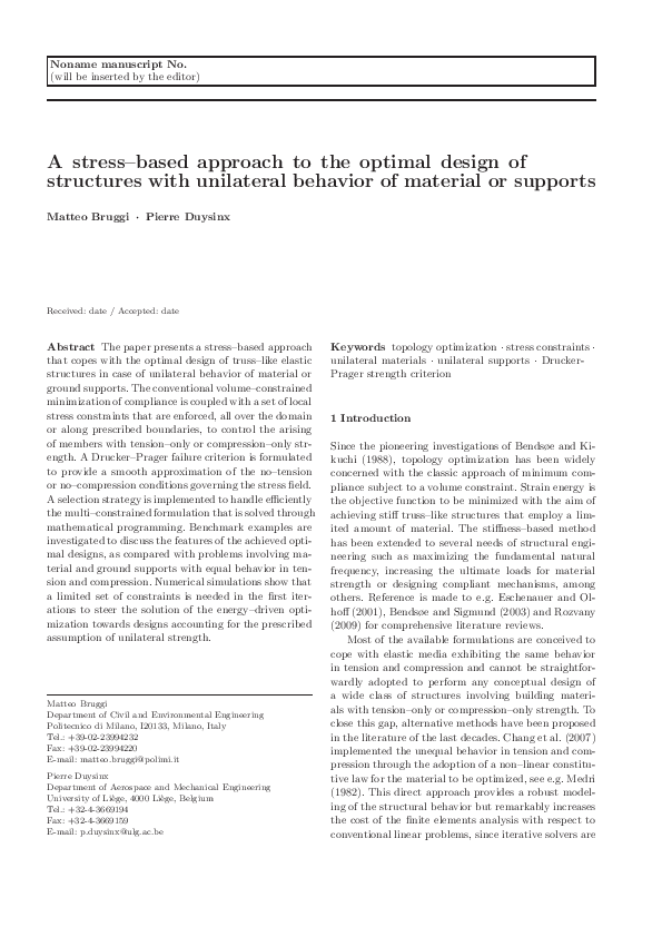 (PDF) Optimal Design of Structures with Unilateral Material Behavior