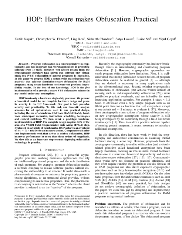 (PDF) HOP: Hardware makes Obfuscation Practical