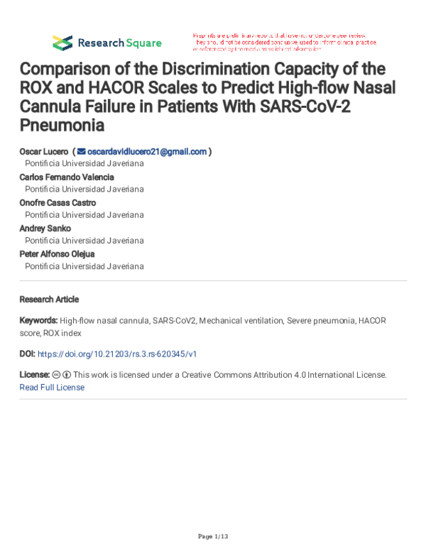 (PDF) Comparison of the Discrimination Capacity of the ROX and HACOR ...