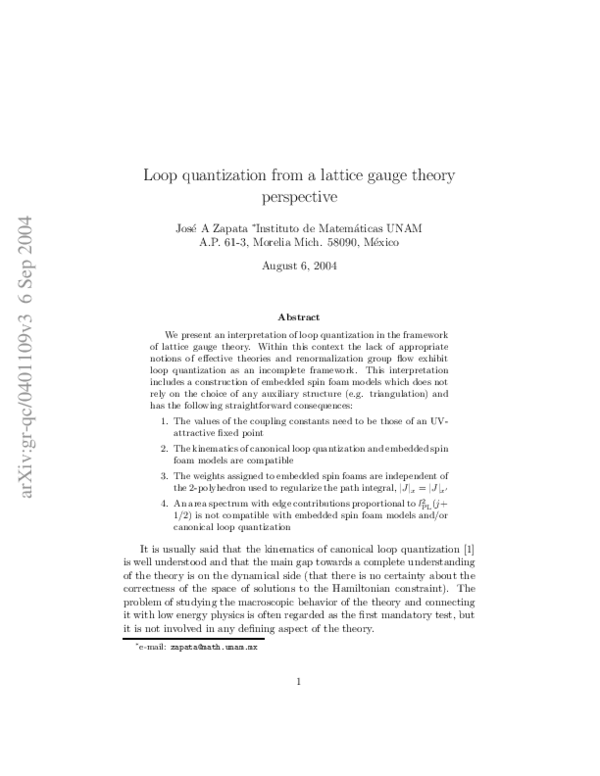(PDF) Loop quantization from a lattice gauge theory perspective | jose antonio zapata - Academia.edu