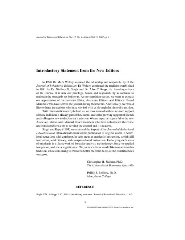 (PDF) Introductory Statement from the New Editors | Phillip Belfiore ...