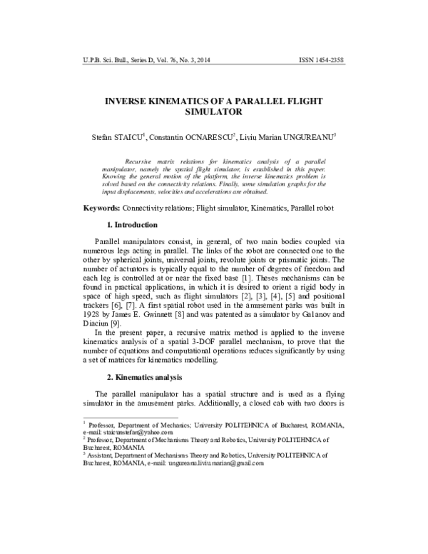(PDF) Inverse kinematics of a parallel flight simulator