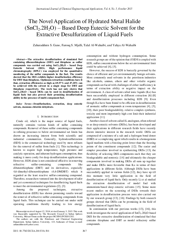 (PDF) The Novel Application of Hydrated Metal Halide (SnCl2.2H2O ...