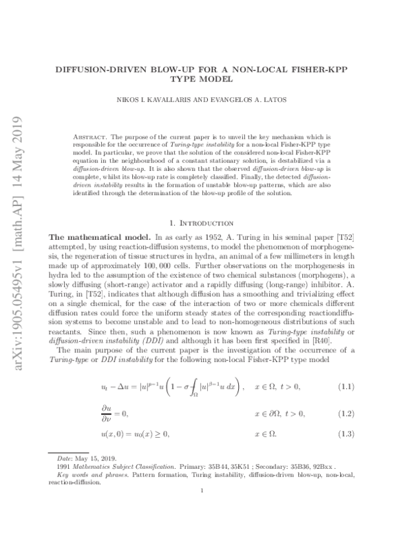 (PDF) Diffusion-driven blow-up for a non-local Fisher-KPP type model