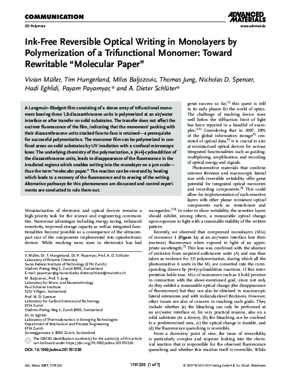 (PDF) Ink-Free Reversible Optical Writing in Monolayers by ...