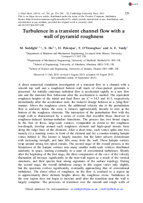 (PDF) Turbulence in a transient channel flow with a wall of pyramid roughness