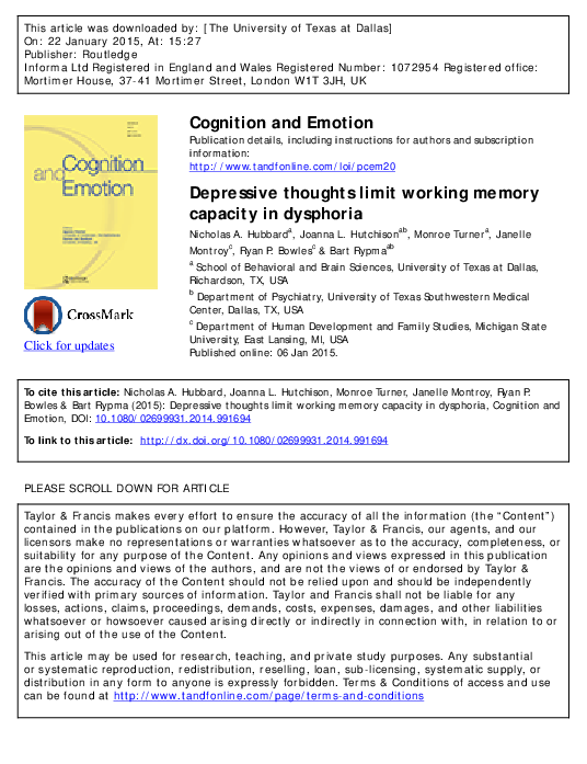 (PDF) Depressive thoughts limit working memory capacity in dysphoria