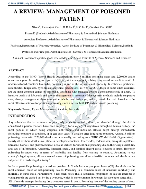 (PDF) A Review: Management of Poisoned Patient