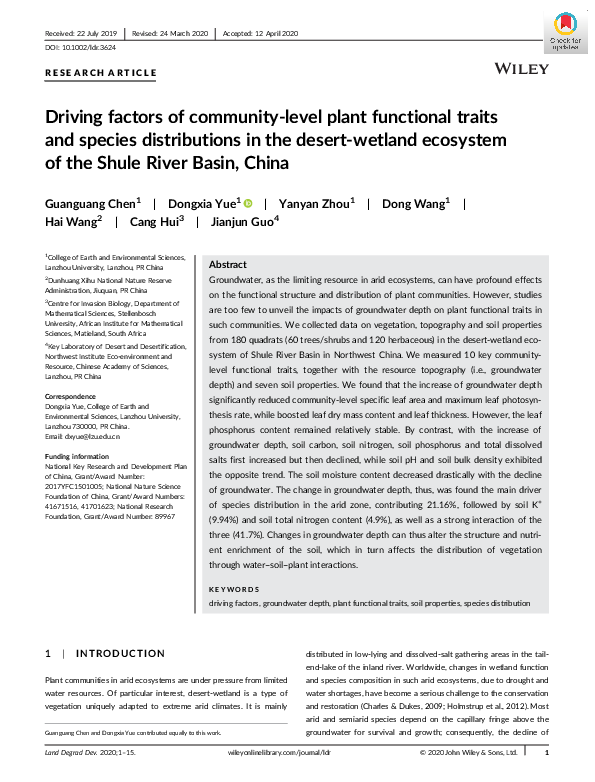 (PDF) Driving factors of community‐level plant functional traits and ...