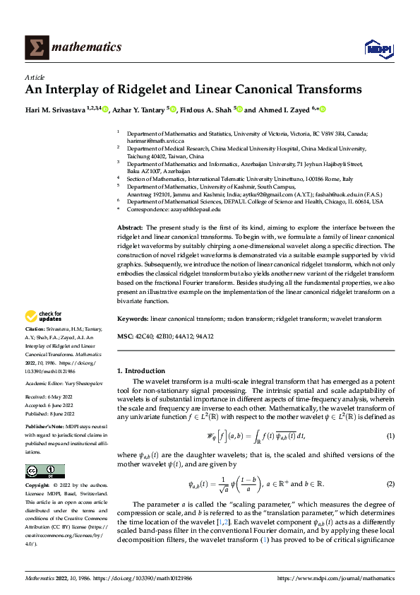 (PDF) An Interplay of Ridgelet and Linear Canonical Transforms