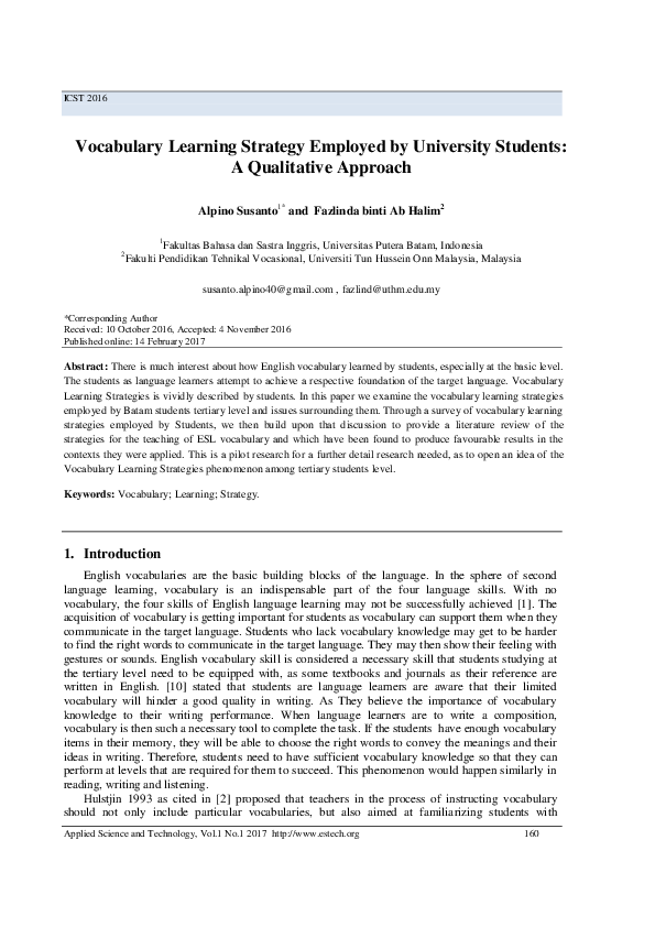 (PDF) Vocabulary Learning Strategy Employed by University Students: A ...