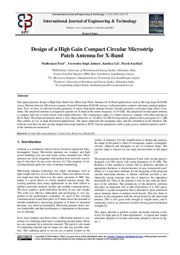 (PDF) Design of a High Gain Compact Circular Microstrip Patch Antenna for X-Band