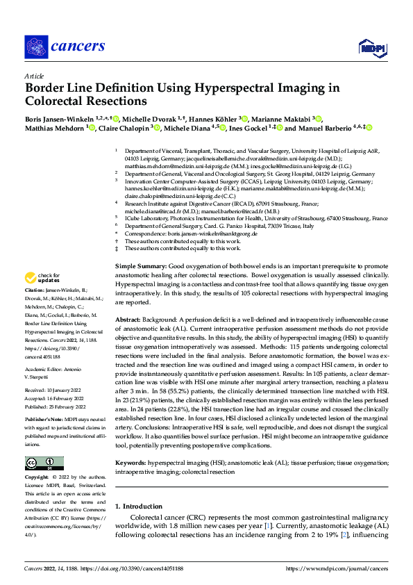 (PDF) Border Line Definition Using Hyperspectral Imaging in Colorectal ...
