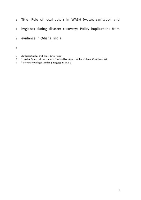 (PDF) Role of local actors in WASH (water, sanitation and hygiene ...