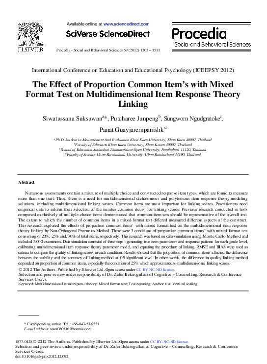 (PDF) The Effect of Proportion Common Item's with Mixed Format Test on ...