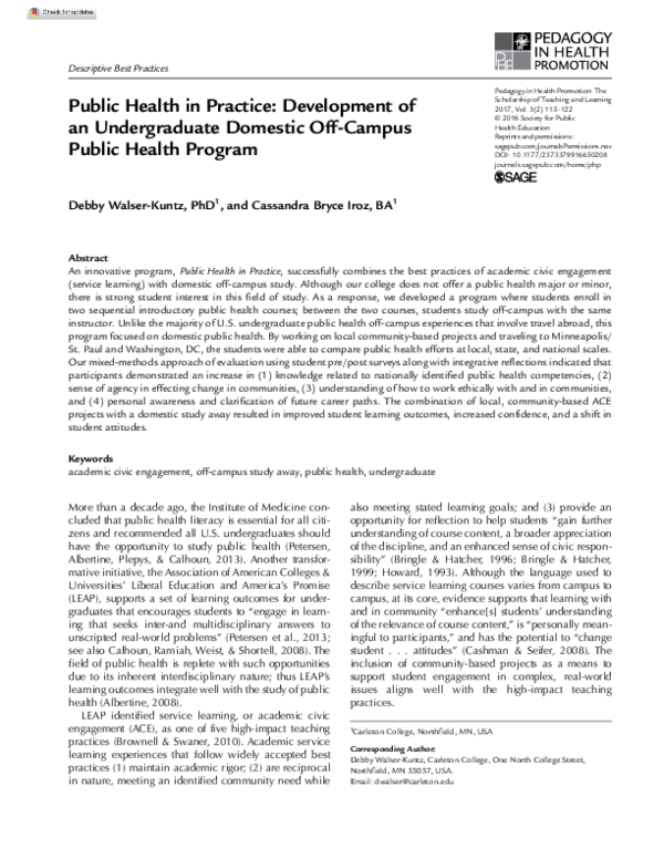 (PDF) Public Health in Practice: Development of an Undergraduate ...