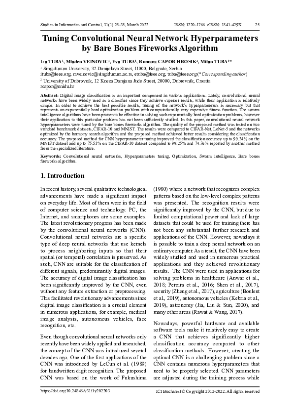 (PDF) Tuning Convolutional Neural Network Hyperparameters by Bare Bones Fireworks Algorithm