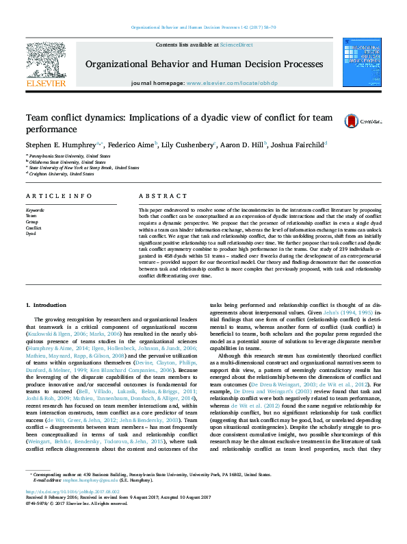 (PDF) Team conflict dynamics: Implications of a dyadic view of conflict ...