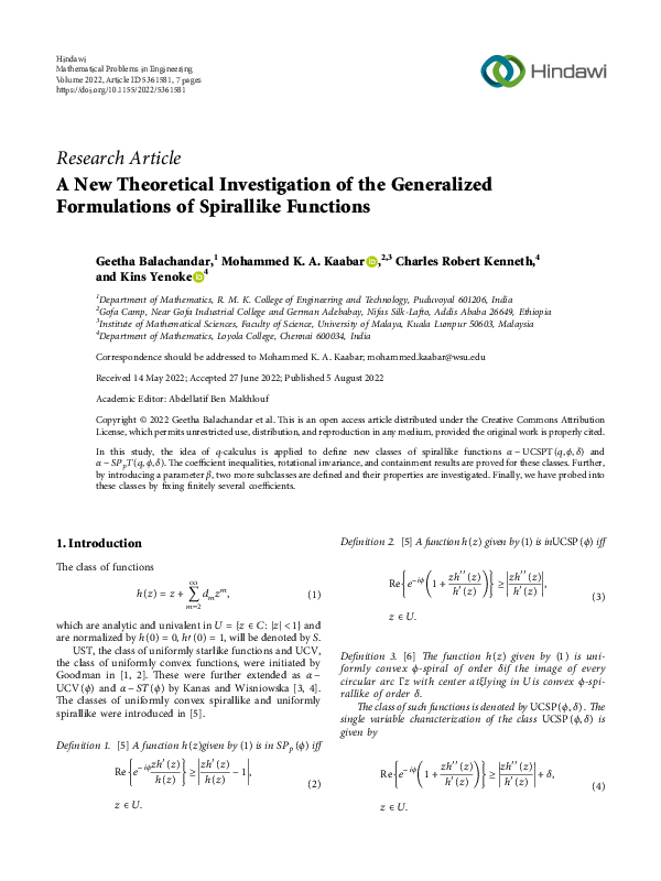 (PDF) A New Theoretical Investigation of the Generalized Formulations of Spirallike Functions