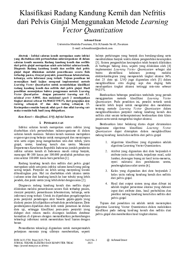 (PDF) Klasifikasi Radang Kandung Kemih dan Nefritis dari Pelvis Ginjal Menggunakan Metode ...