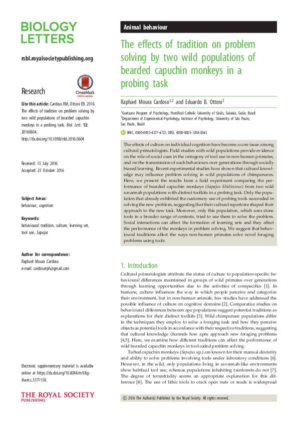 (PDF) The effects of tradition on problem solving by two wild ...