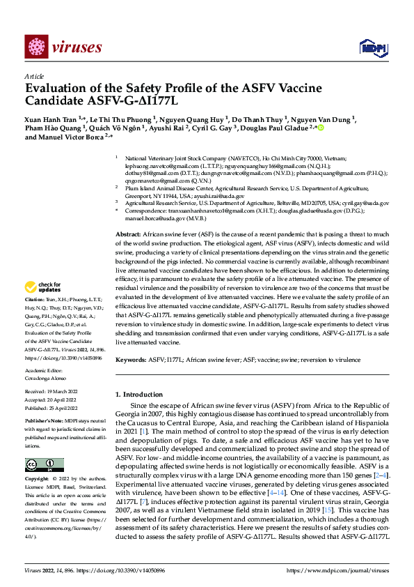 (PDF) Evaluation of the Safety Profile of the ASFV Vaccine Candidate ...