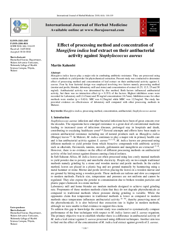(PDF) Effect of processing method and concentration of Mangifera indica leaf extract on their ...