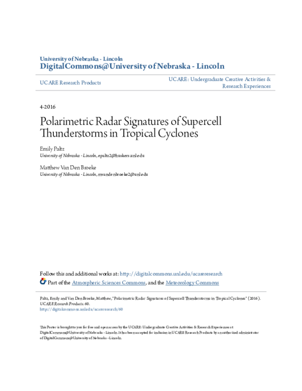 (PDF) Polarimetric Radar Signatures of Supercell Thunderstorms in Tropical Cyclones