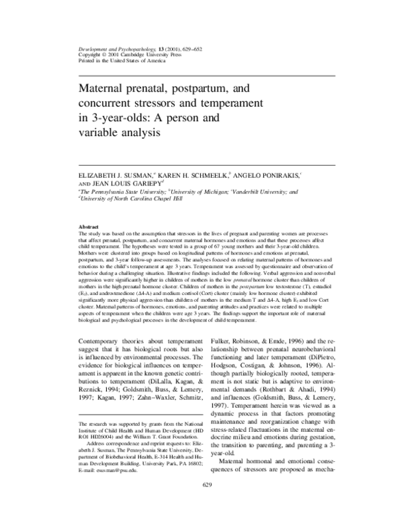 (PDF) Maternal prenatal, postpartum, and concurrent stressors and temperament in 3-year-olds: A ...