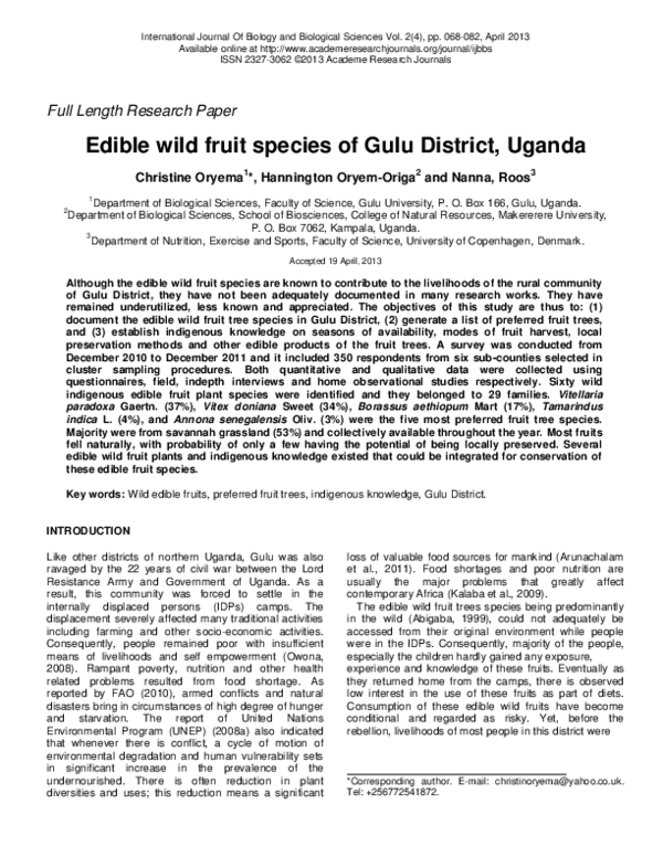 (PDF) Edible wild fruit species of Gulu District, Uganda