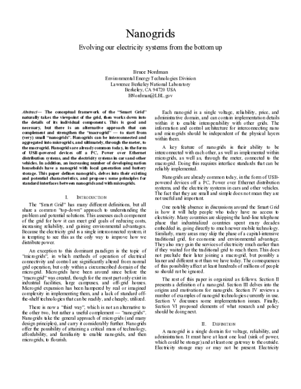 (PDF) Nanogrids: Evolving our electricity systems from the bottom up
