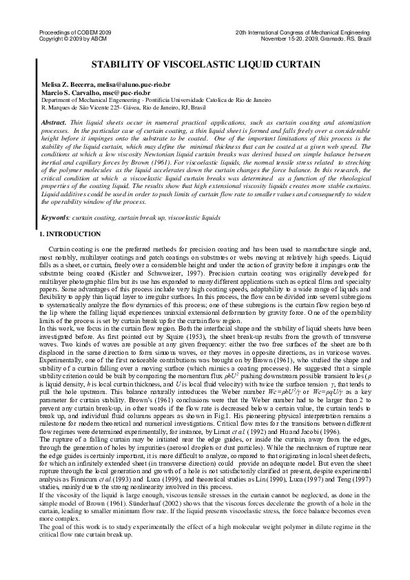 (PDF) Stability of viscoelastic liquid curtain