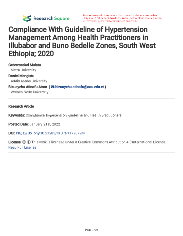 (PDF) Compliance With Guideline of Hypertension Management Among Health ...