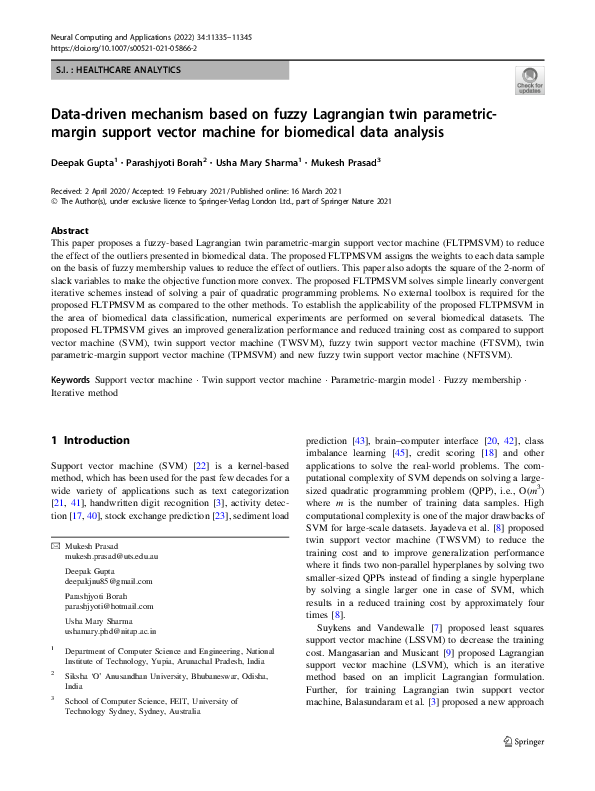 (PDF) Data-driven mechanism based on fuzzy Lagrangian twin parametricmargin support vector ...