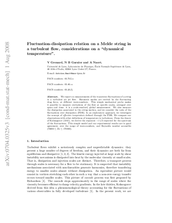(PDF) The fluctuation–dissipation relation on a Melde string in a ...