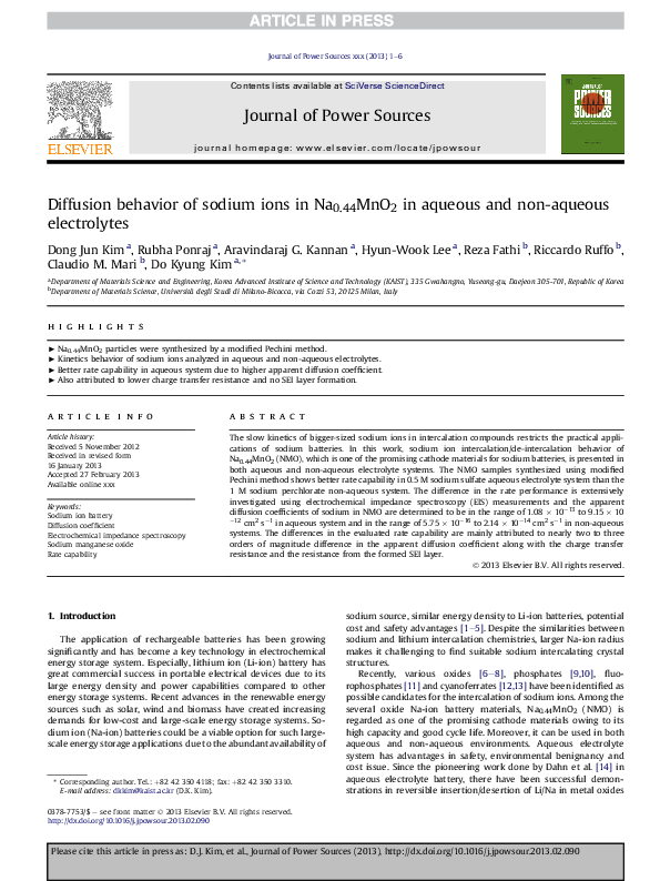(PDF) Diffusion behavior of sodium ions in Na0.44MnO2 in aqueous and ...