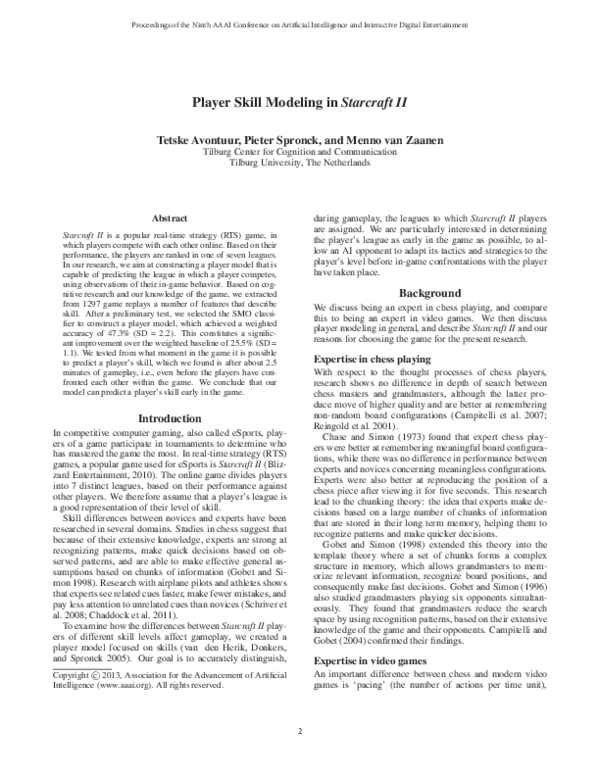 (PDF) Player Skill Modeling in Starcraft II