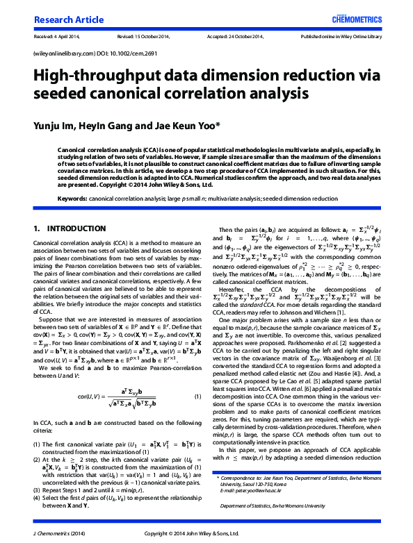 Pdf Seeded Cca For High Throughput Data Reduction