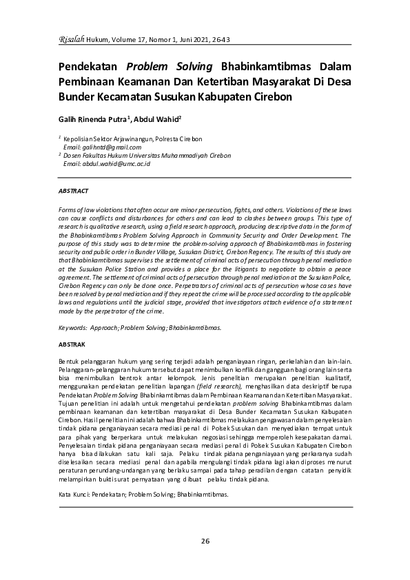 (PDF) Pendekatan Problem Solving Bhabinkamtibmas Dalam Pembinaan Keamanan Dan Ketertiban ...