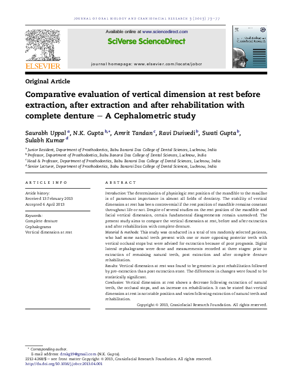 (PDF) Comparative evaluation of vertical dimension at rest before ...