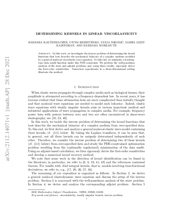Pdf Determining Kernels In Linear Viscoelasticity