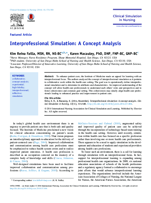 (PDF) Interprofessional Simulation: A Concept Analysis