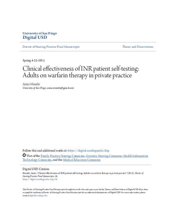 (PDF) Clinical effectiveness of INR patient self-testing: Adults on ...