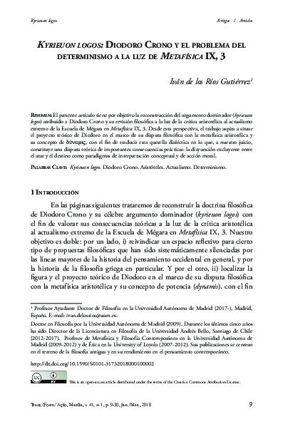 (PDF) Kyrieuon logos: Diodoro Crono y el problema del determinismo a la ...