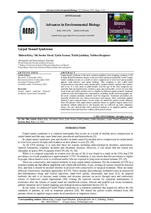 (PDF) Carpal Tunnel Syndrome | Çetin YAMAN - Academia.edu