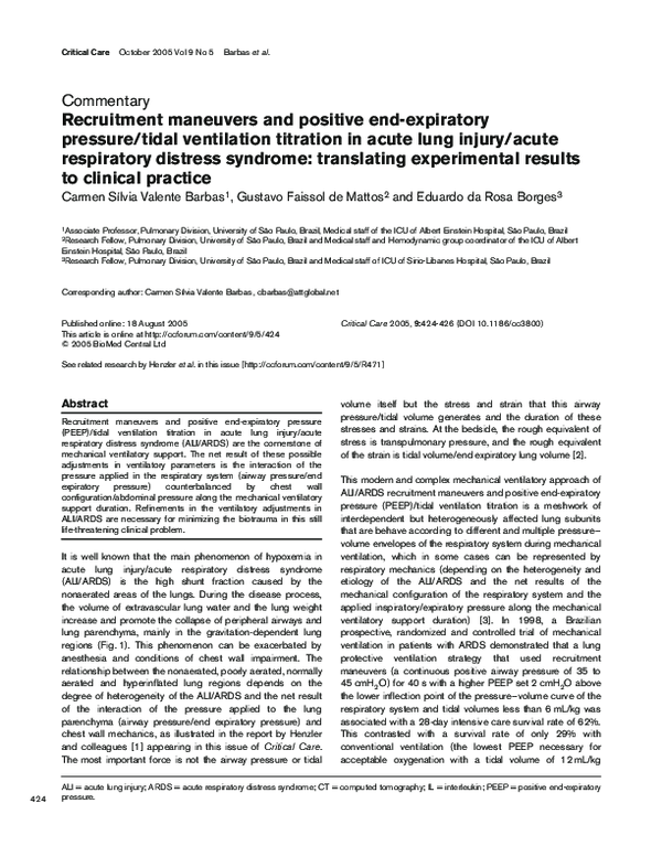 (PDF) Recruitment maneuvers and positive end-expiratory pressure/tidal ...