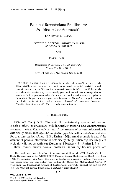 (PDF) Rational expectations equilibrium: An alternative approach