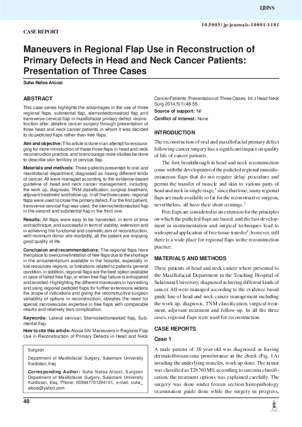 (PDF) Maneuvers in Regional Flap Use in Reconstruction of Primary Defects in Head and Neck ...