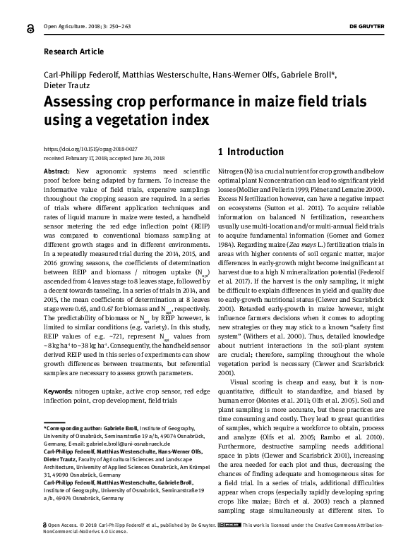 (PDF) Assessing crop performance in maize field trials using a ...